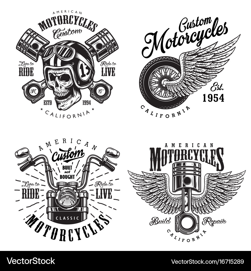 Set of custom motorcycle emblems Royalty Free Vector Image