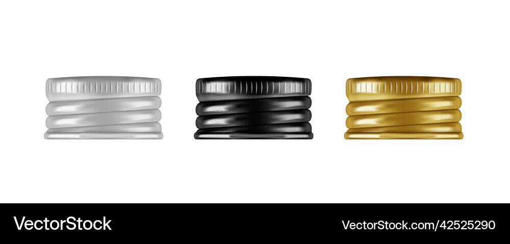 3d realistic metal screw cap for bottle set Vector Image