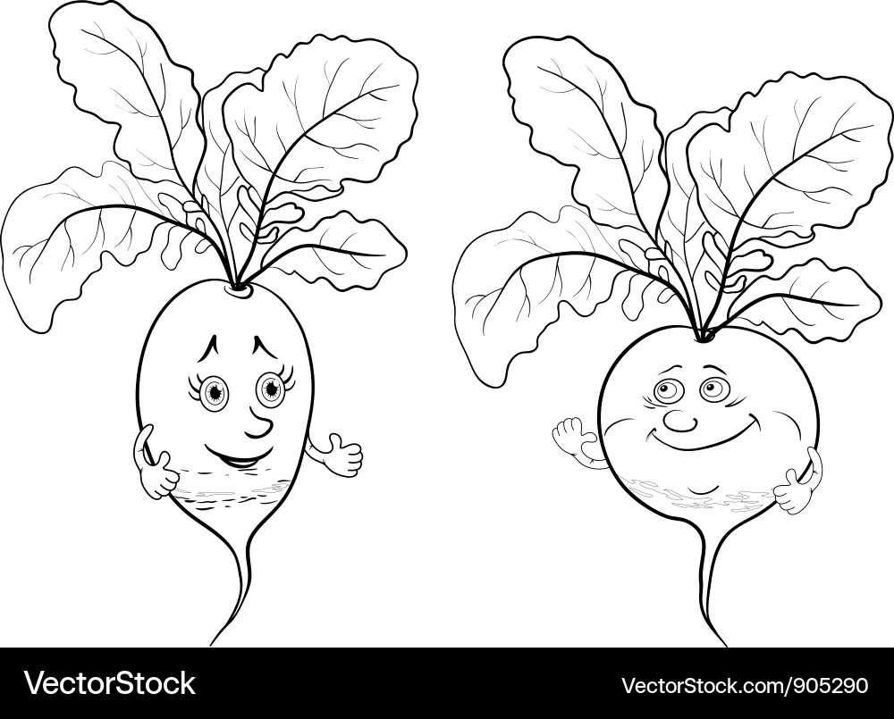 Character radish outline Royalty Free Vector Image