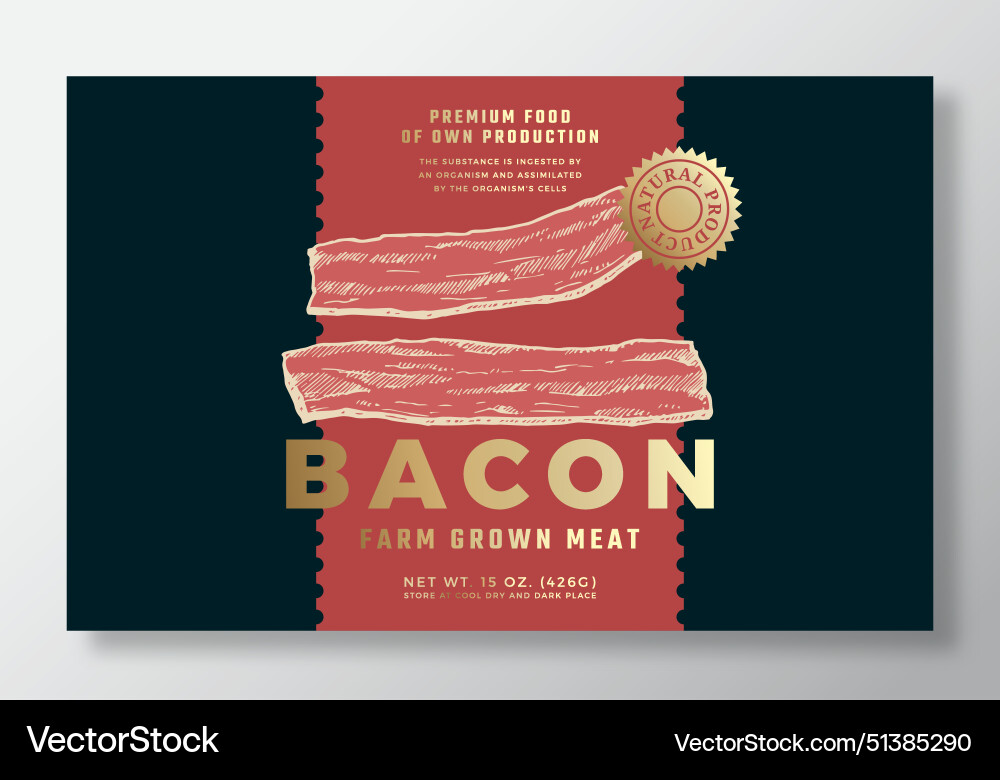 Farm grown bacon food packaging label Royalty Free Vector
