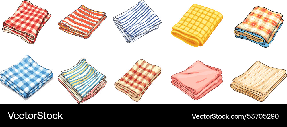 Folded kitchen towel top side view set Royalty Free Vector