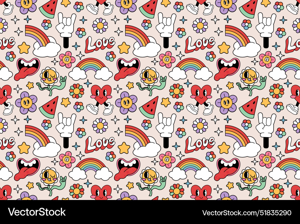 Groovy hippie retro pattern Royalty Free Vector Image