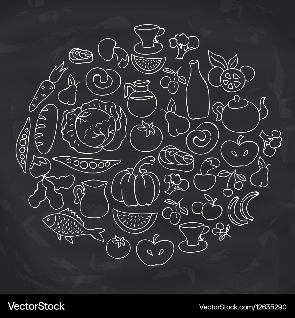 Hand drawn food ring label sketch chalk board Vector Image