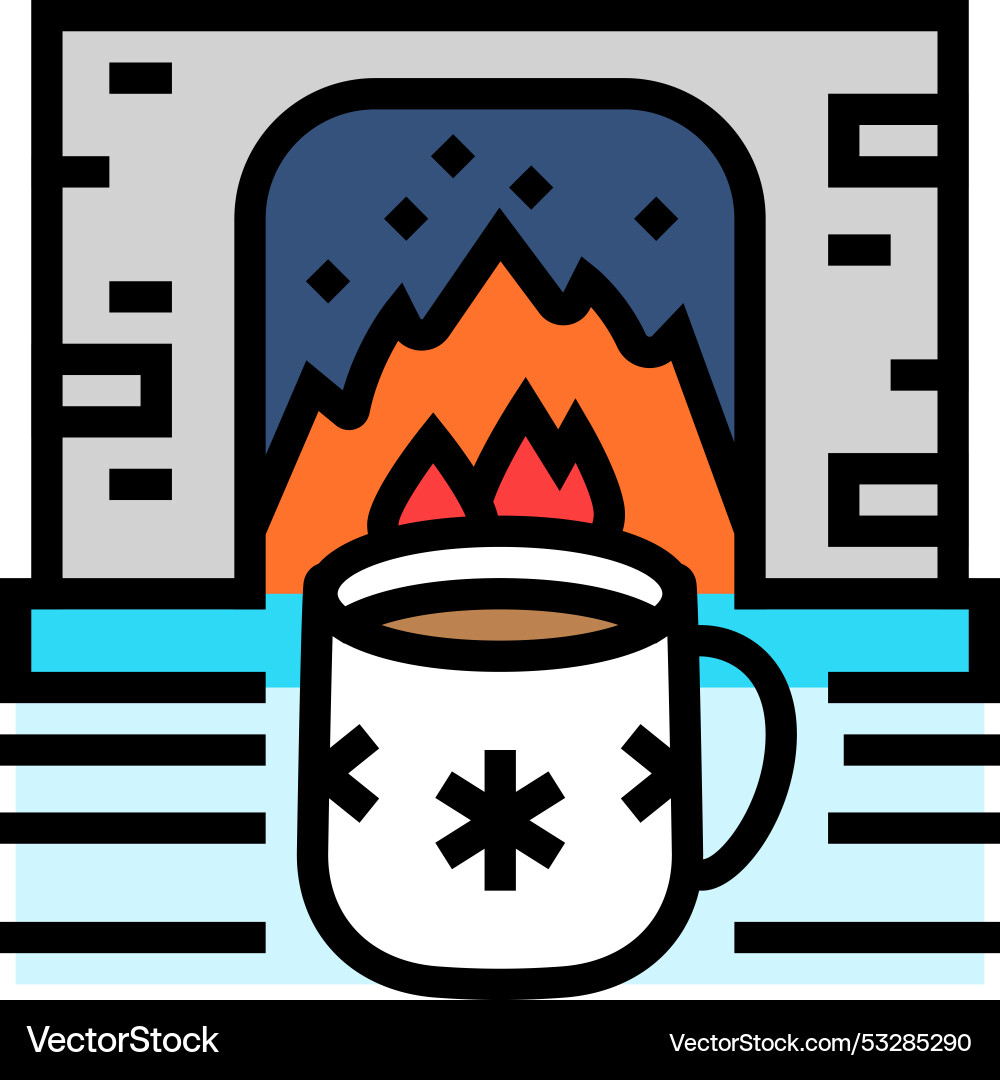 Hot chocolate fireplace winter color icon Vector Image