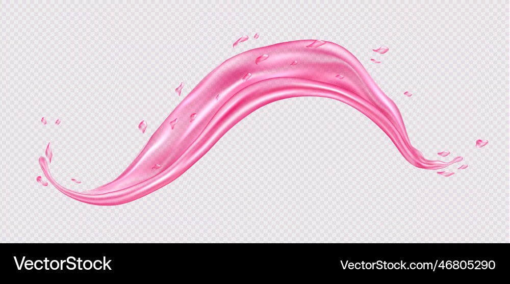 Pink water splash realistic strawberry juice wave Vector Image