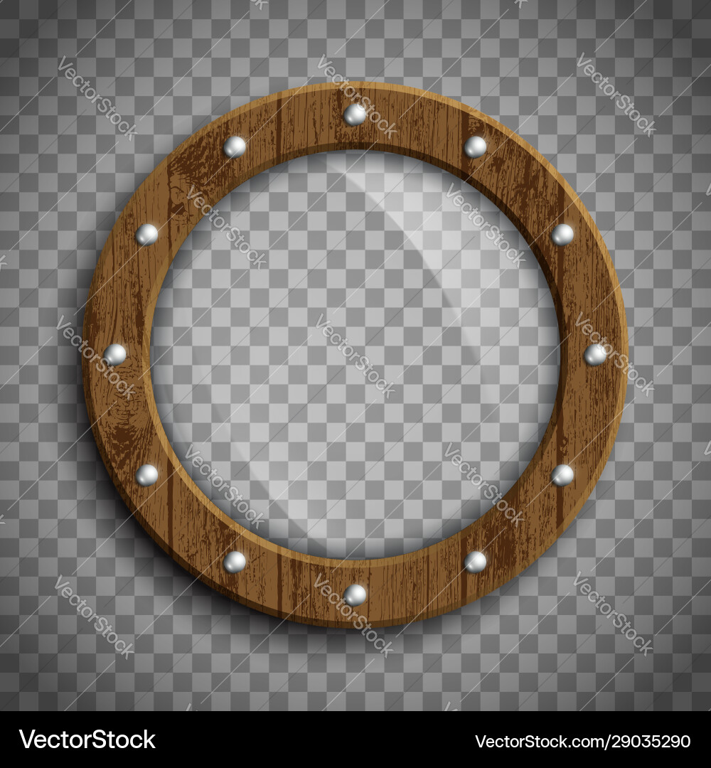 Round window porthole wooden frame Royalty Free Vector Image