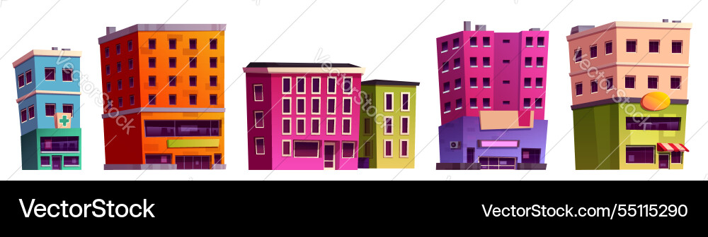 Shopping street buildings set Royalty Free Vector Image