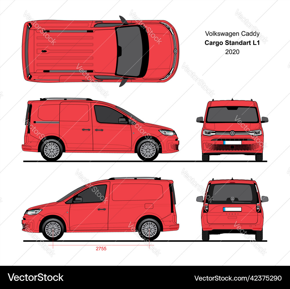 Vw caddy cargo standart red van 2020 Royalty Free Vector