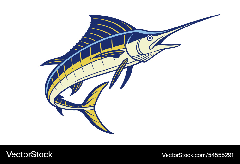 A vibrant leaping blue marlin with long bill Vector Image