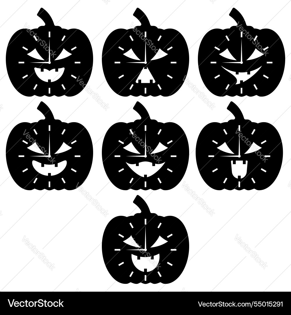Cartoon halloween clock and pumpkin Royalty Free Vector
