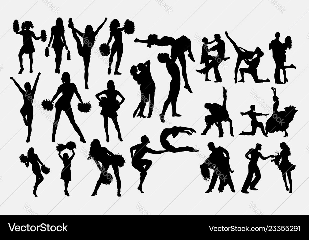 Cheerleader and couple dance silhouette Royalty Free Vector
