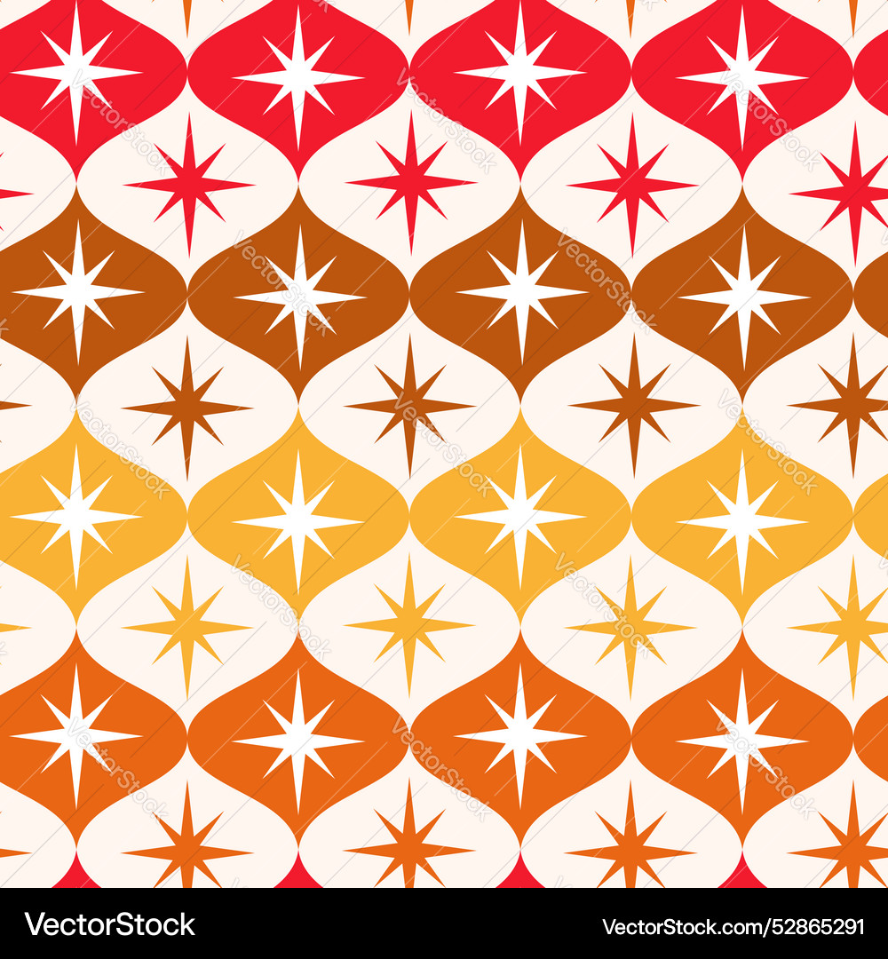 Colorful retro starbursts on ogee seamless pattern