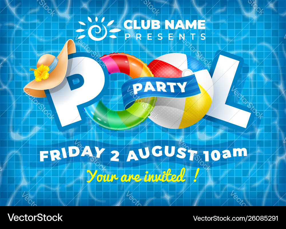 Pool party poster template Royalty Free Vector Image