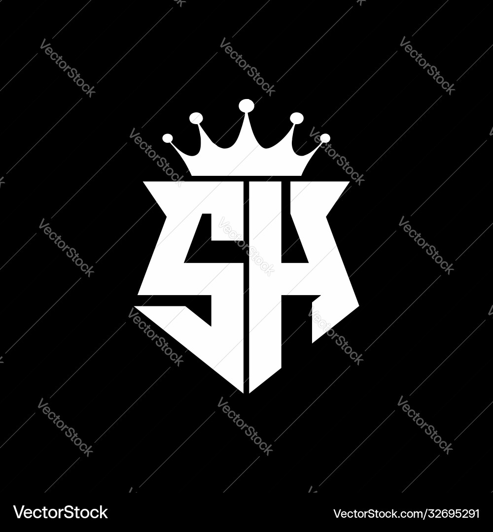 SH Monogram Shield Logo with Crown Royalty Free Vector Image