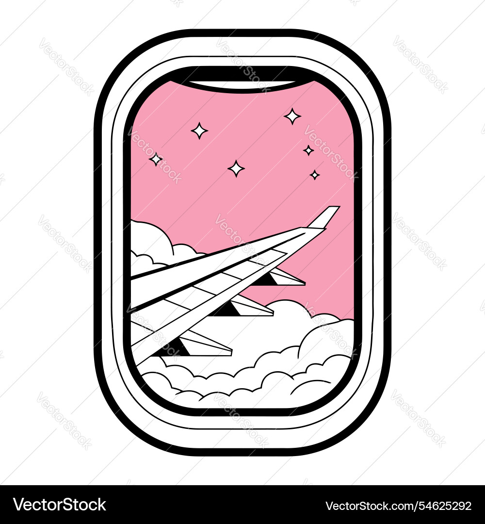 Airplane view through window with pink sky Vector Image