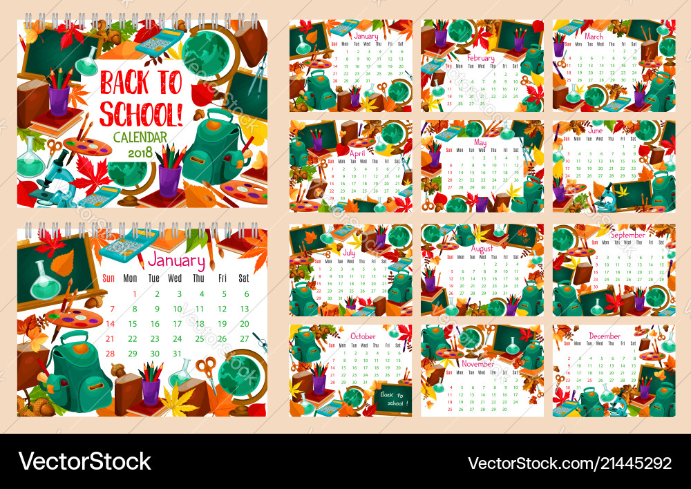Back to school month calendar Royalty Free Vector Image