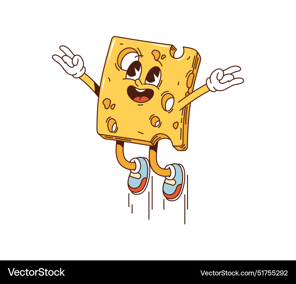 Cartoon cheese slice groovy breakfast character Vector Image