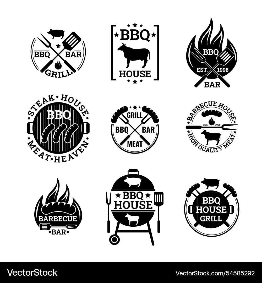 Cartoon different grill barbecue labels badges Vector Image