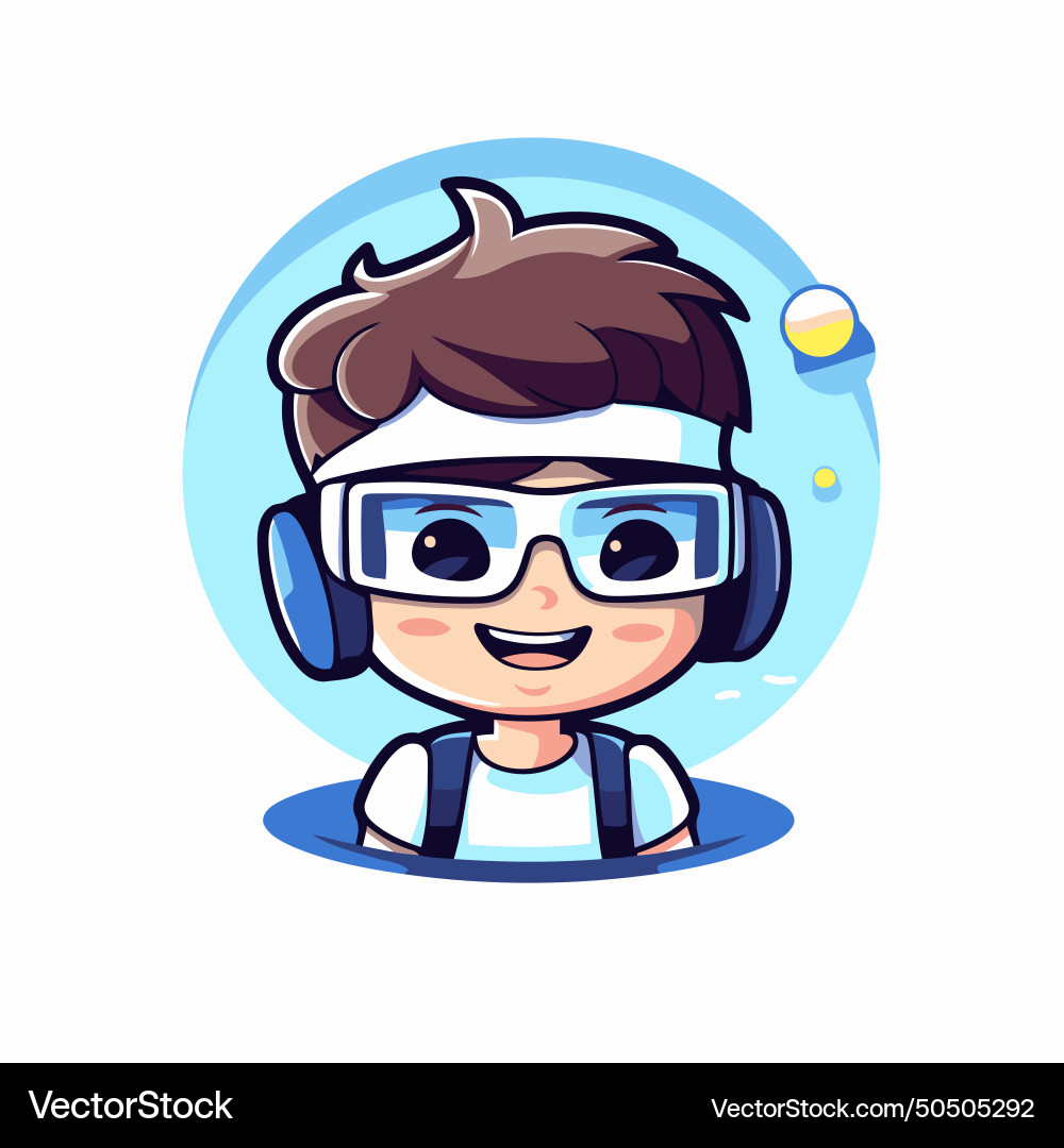 Cute boy wearing virtual reality goggles cartoon Vector Image