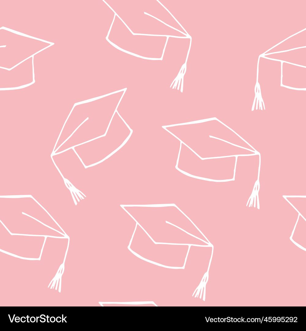 Graduation cap seamless pattern hand drawn Vector Image