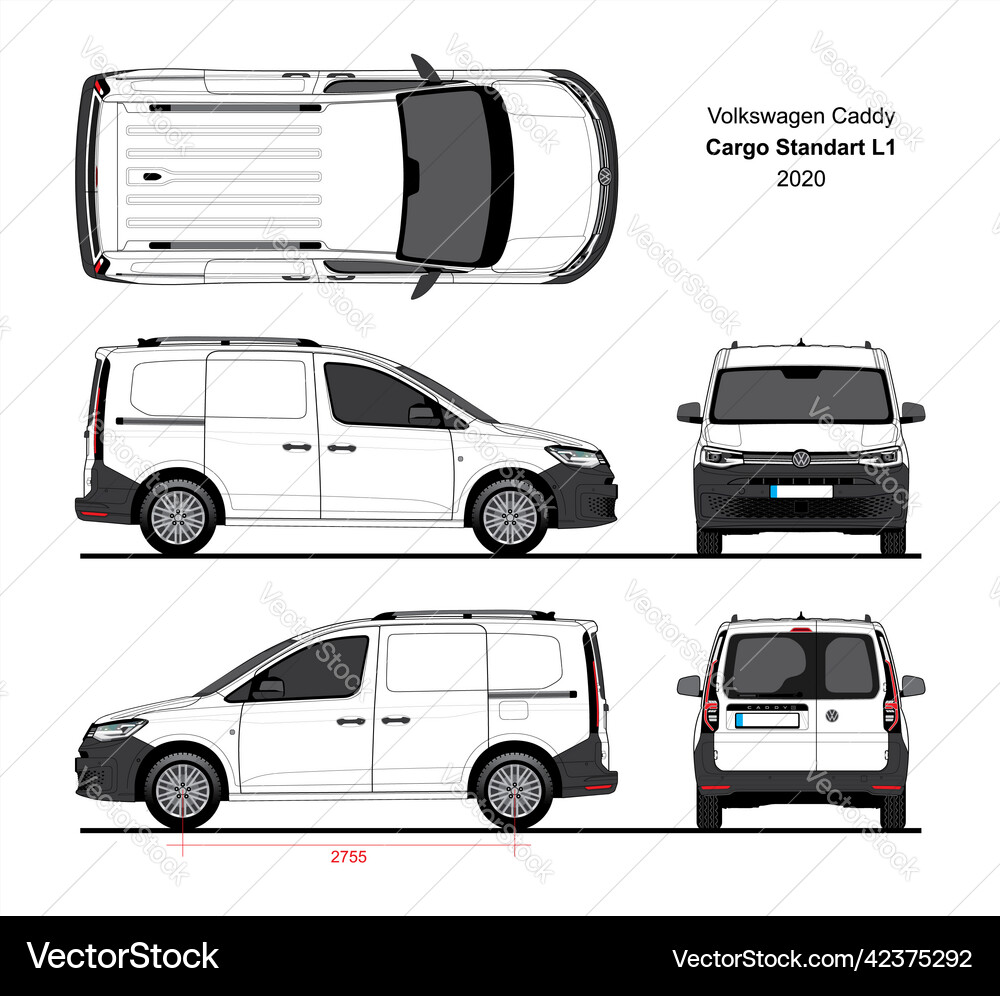 Vw caddy cargo standart white van 2020 Royalty Free Vector