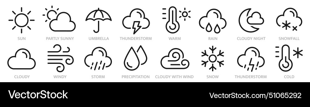 Weather line icon collection forecast Royalty Free Vector