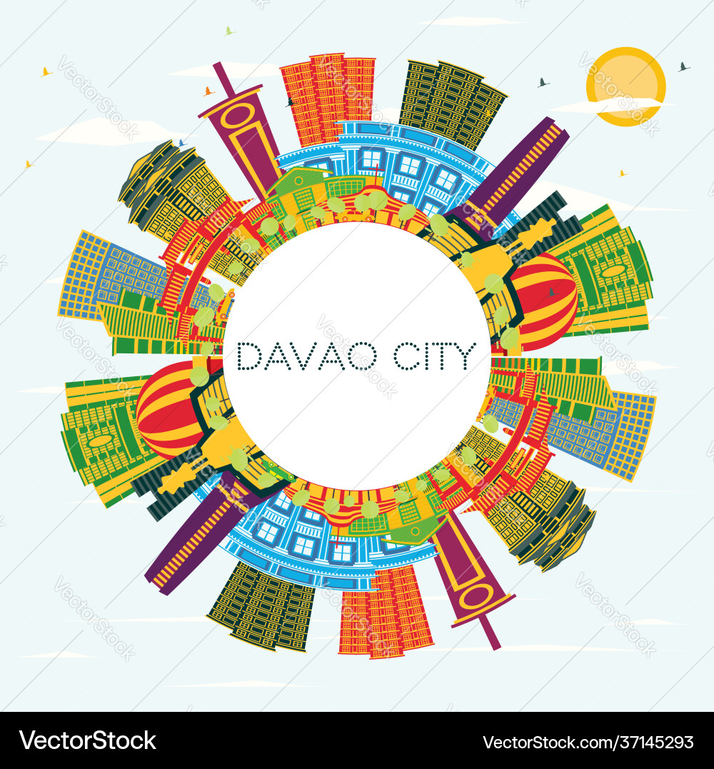 Davao city philippines skyline with color Vector Image
