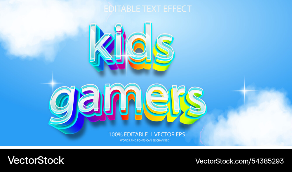Kids gamers colorfull 3d text effect with modern Vector Image