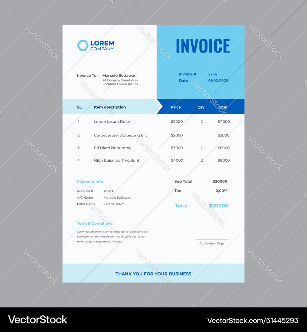 Minimalist modern invoice template Royalty Free Vector Image