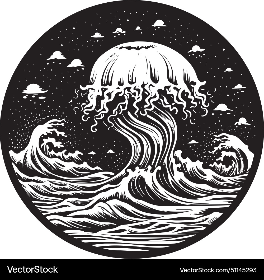Ocean - black and white Royalty Free Vector Image
