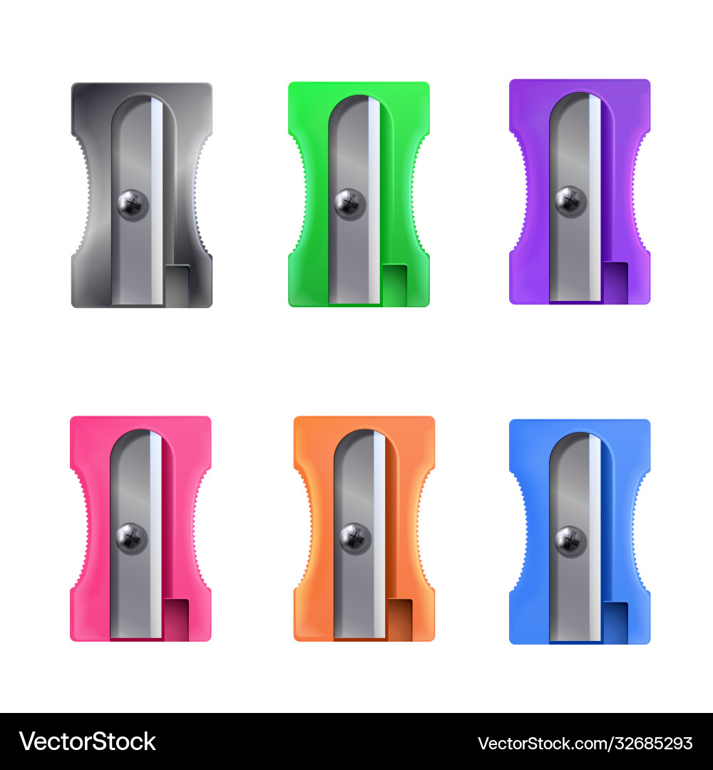 Pencil sharpener bright colorful set for school Vector Image