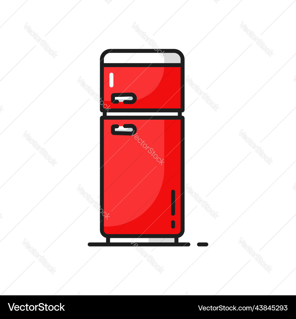 Red fridge freezer house appliance outline device Vector Image