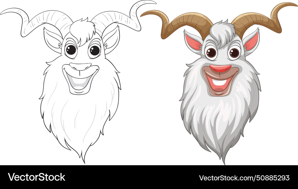Two smiling goats in a playful design Royalty Free Vector