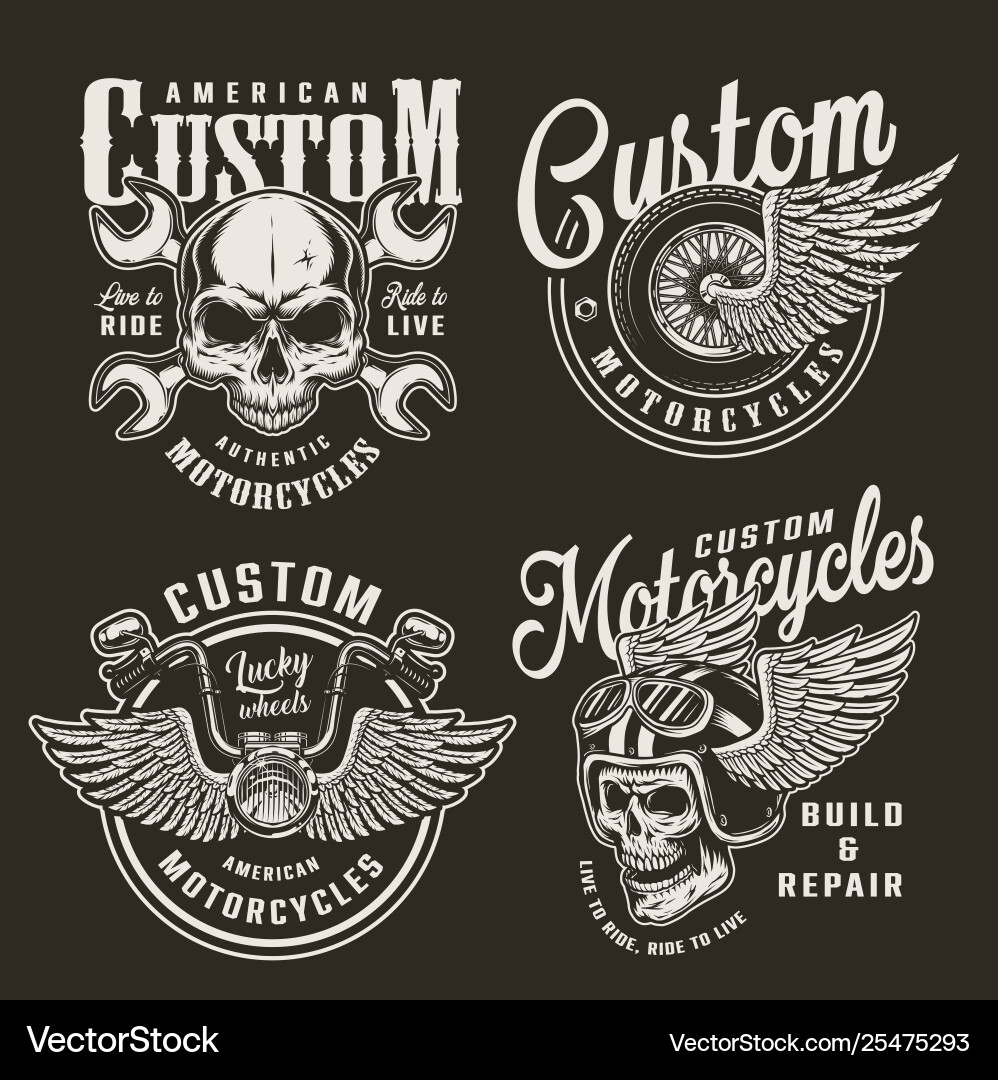 Vintage monochrome custom motorcycle logos Vector Image
