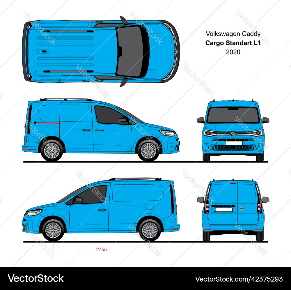 Vw caddy cargo standart blue van 2020 Royalty Free Vector