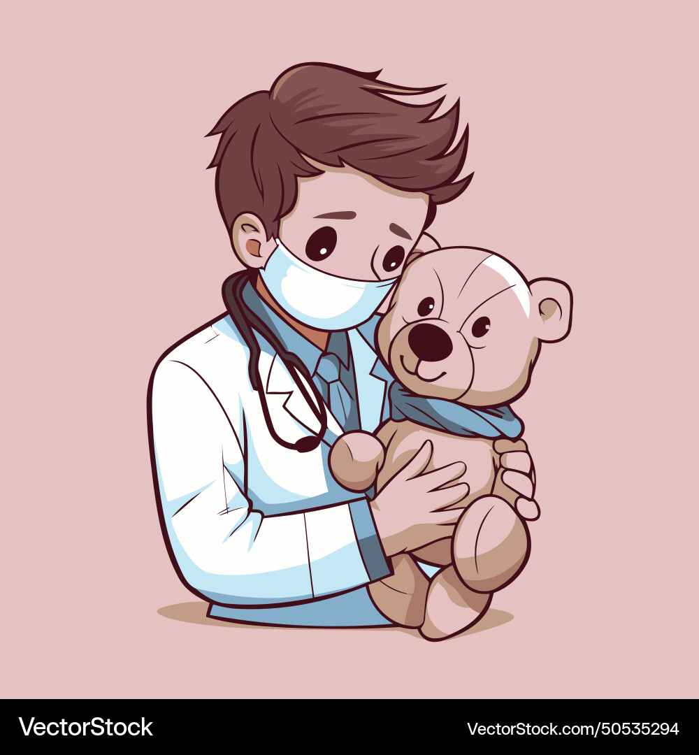 A doctor with stethoscope and teddy bear Vector Image