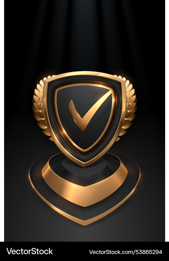 Black and gold check mark award Royalty Free Vector Image