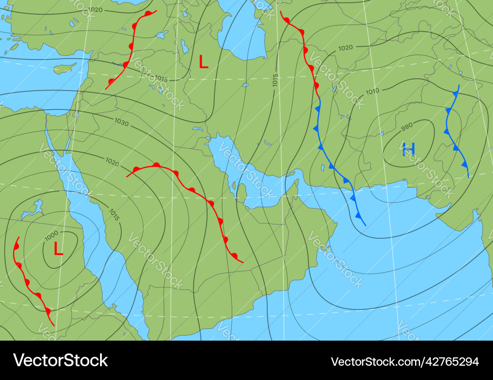 Forecast weather isobar map middle east winds Vector Image