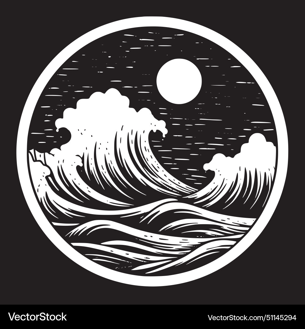 Ocean - black and white isolated icon Royalty Free Vector