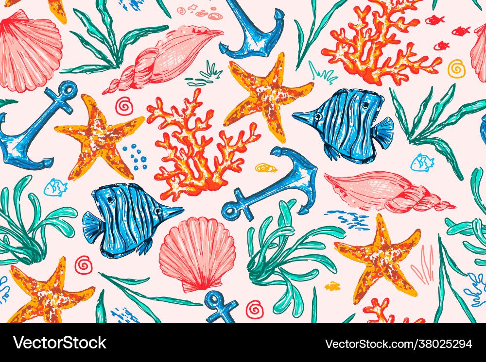 Seamless pattern with sea creatures endless Vector Image