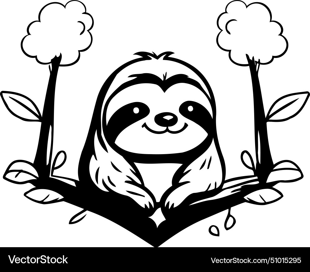 Cute cartoon sloth sitting on tree branch Vector Image