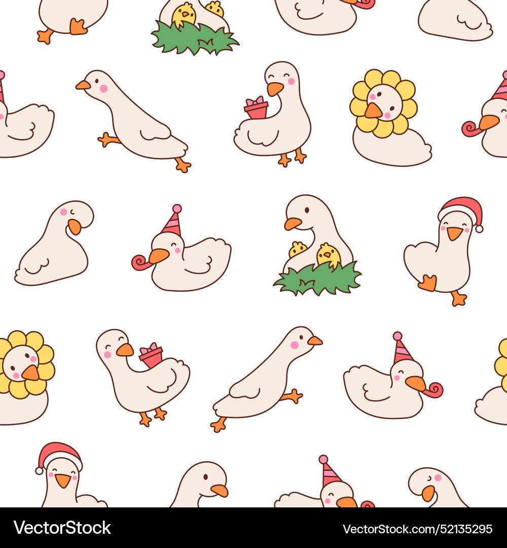 Cute kawaii goose seamless pattern Royalty Free Vector Image