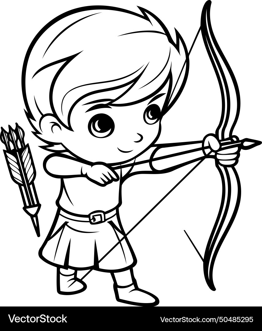 Cute little boy archer with bow and arrow Vector Image