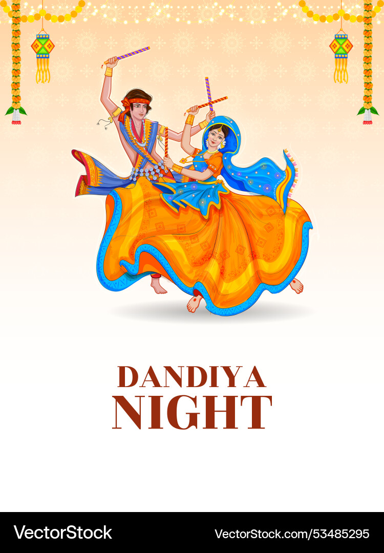 Dandiya in disco garba night banner poster Vector Image