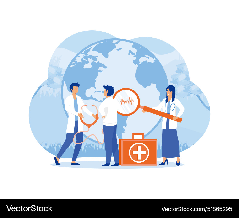 Doctors check the health world globe Royalty Free Vector