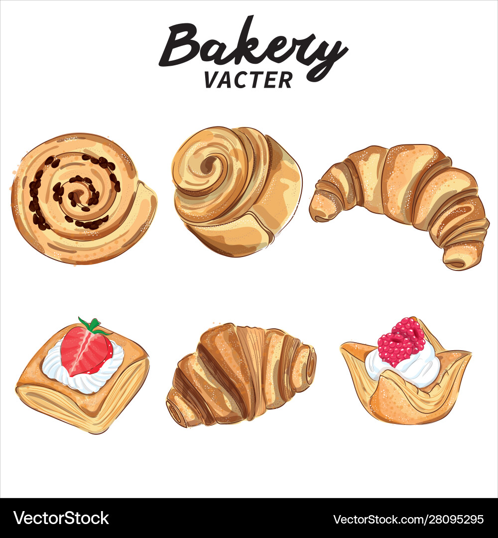 Hand drawn bakery puff pastry collection Vector Image