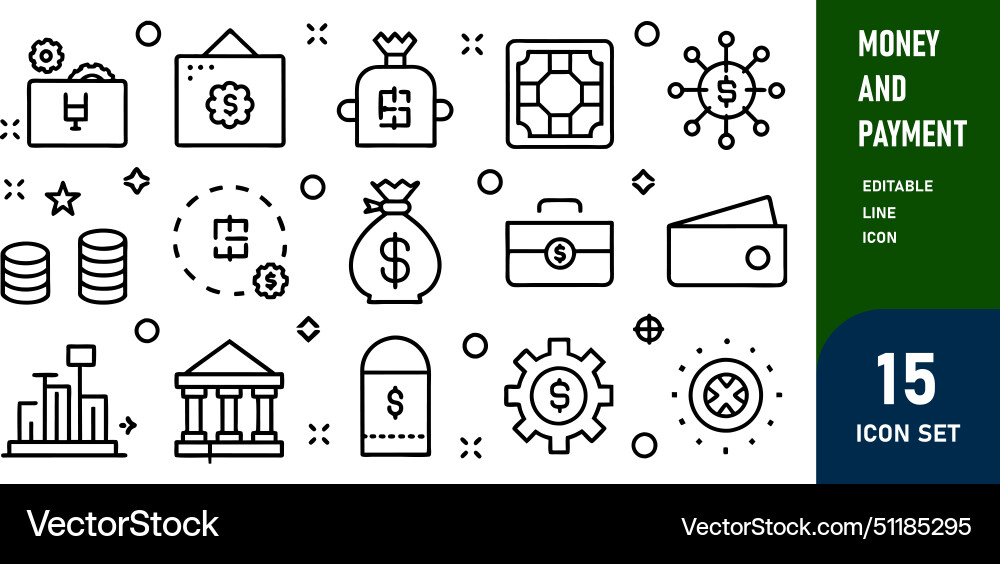 Money and payment line editable icons set Vector Image