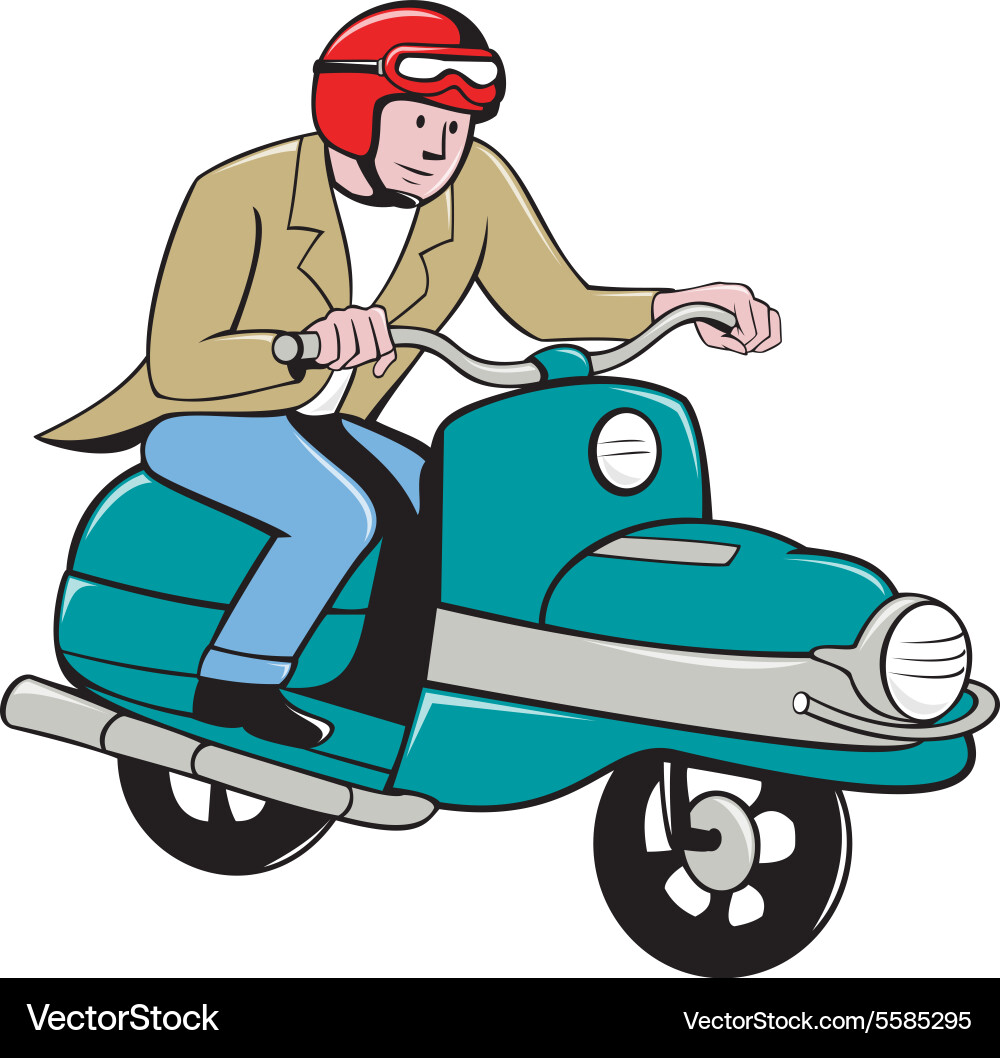Rider riding scooter isolated cartoon Royalty Free Vector