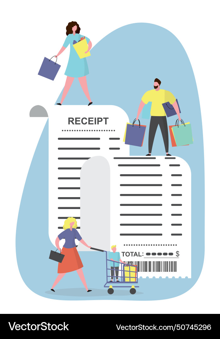 Receipt bill and people with giftsshopping Vector Image