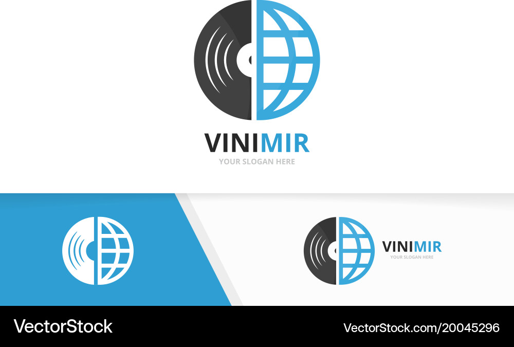 Vinyl and planet logo combination record Vector Image